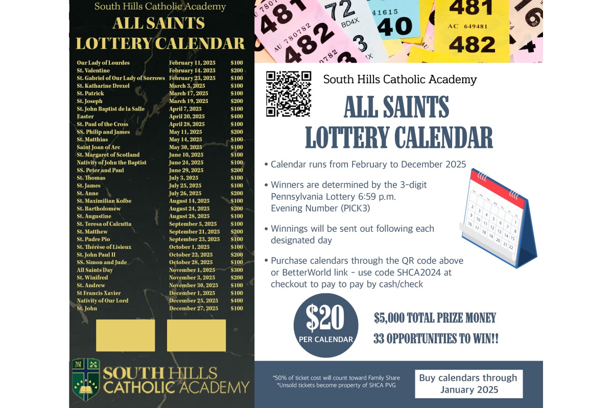 All Saints Lottery Calendar by South Hills Catholic Academy | BetterWorld