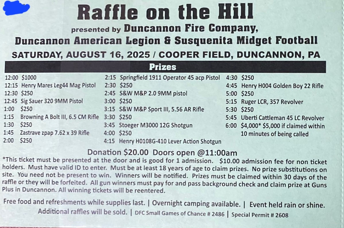 Raffle On The Hill by Duncannon Fire Company | BetterWorld