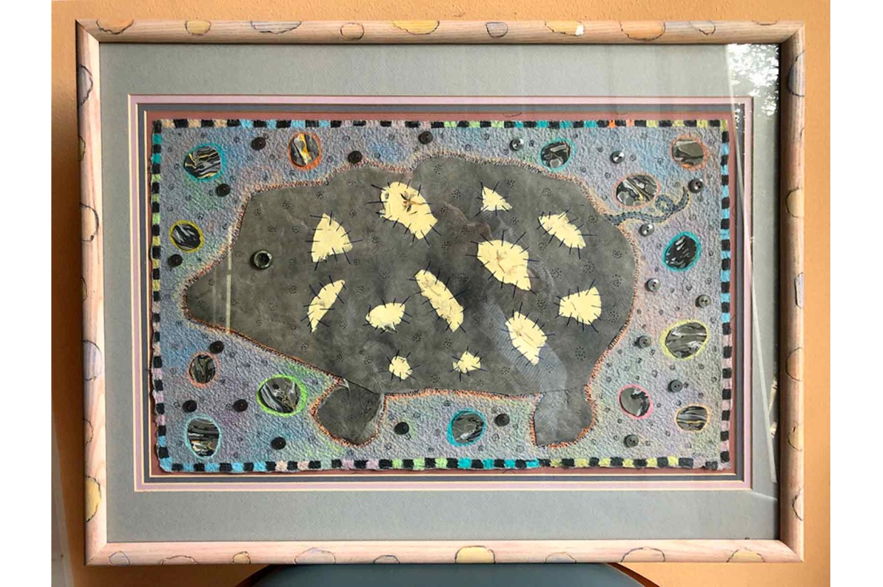 Unique, layered paper collage with stitching. Framed and wall-ready. 25 ...