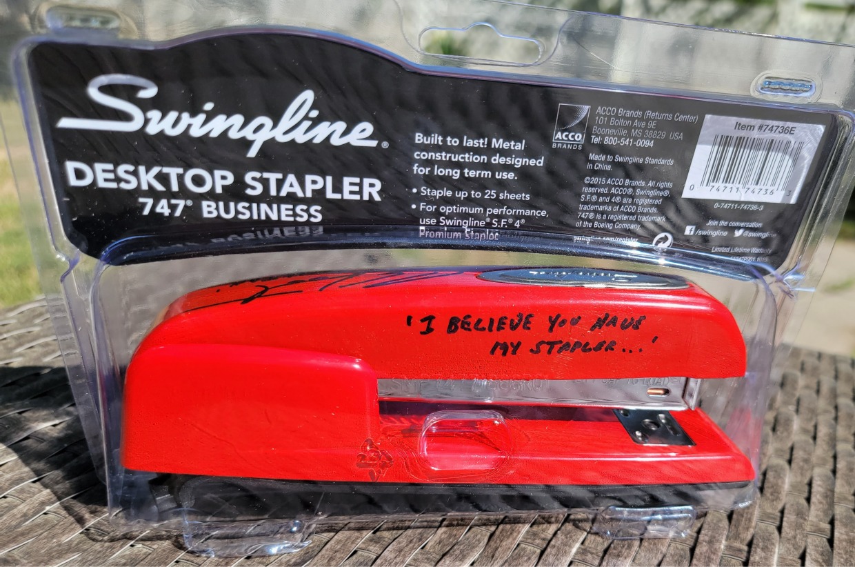 Red Swingline Stapler SIGNED by Stephen Root | Sixth Annual Win Place ...