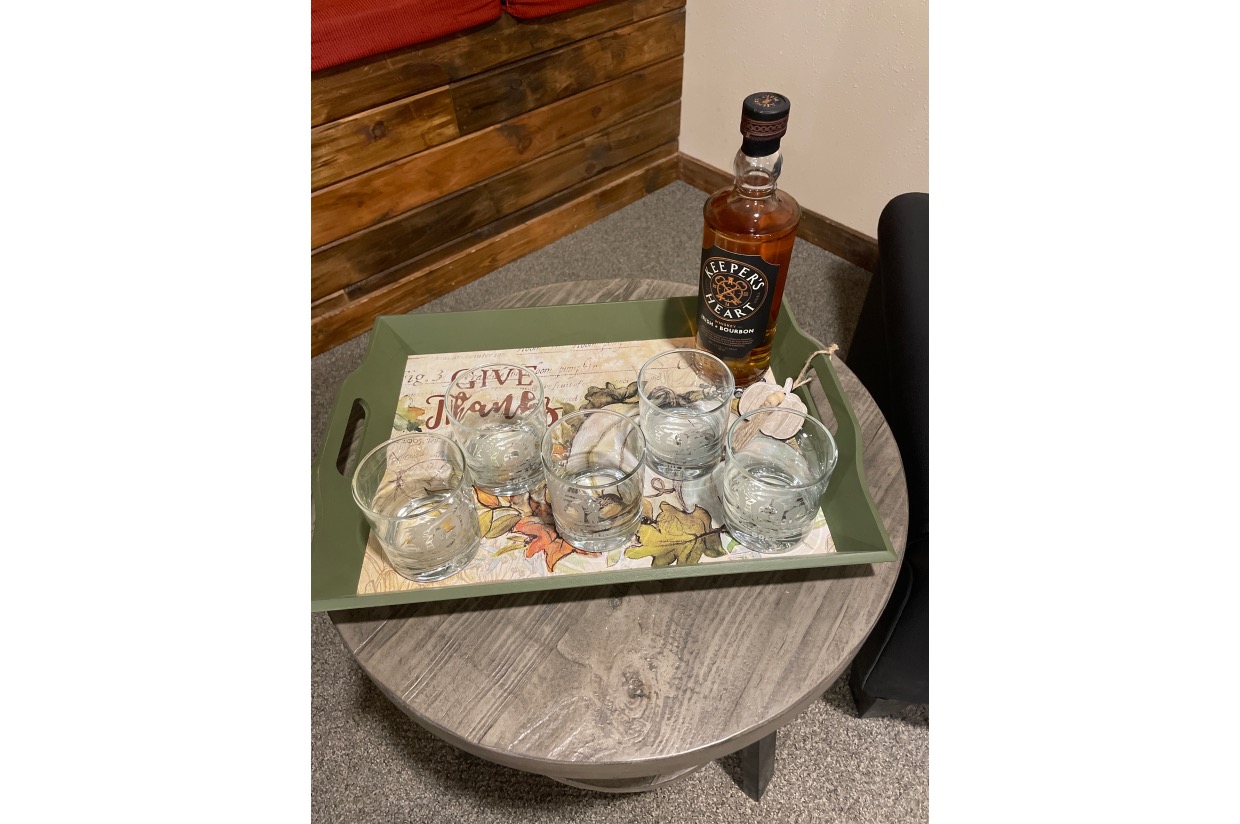 Bourbon, tray and glass set | 2024 Stalker Lake Cancer fundraiser ...