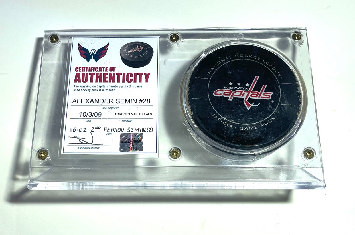 Alexander Semin goal puck | Healing Veterans Through Hockey | Hockey ...