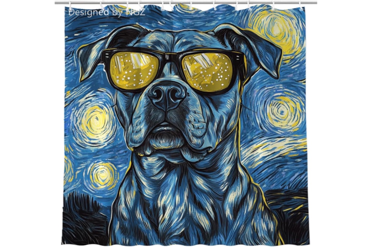 Starry Night Pit Bull Shower Curtain | Fall Auction 2025 | Handsome Dan ...