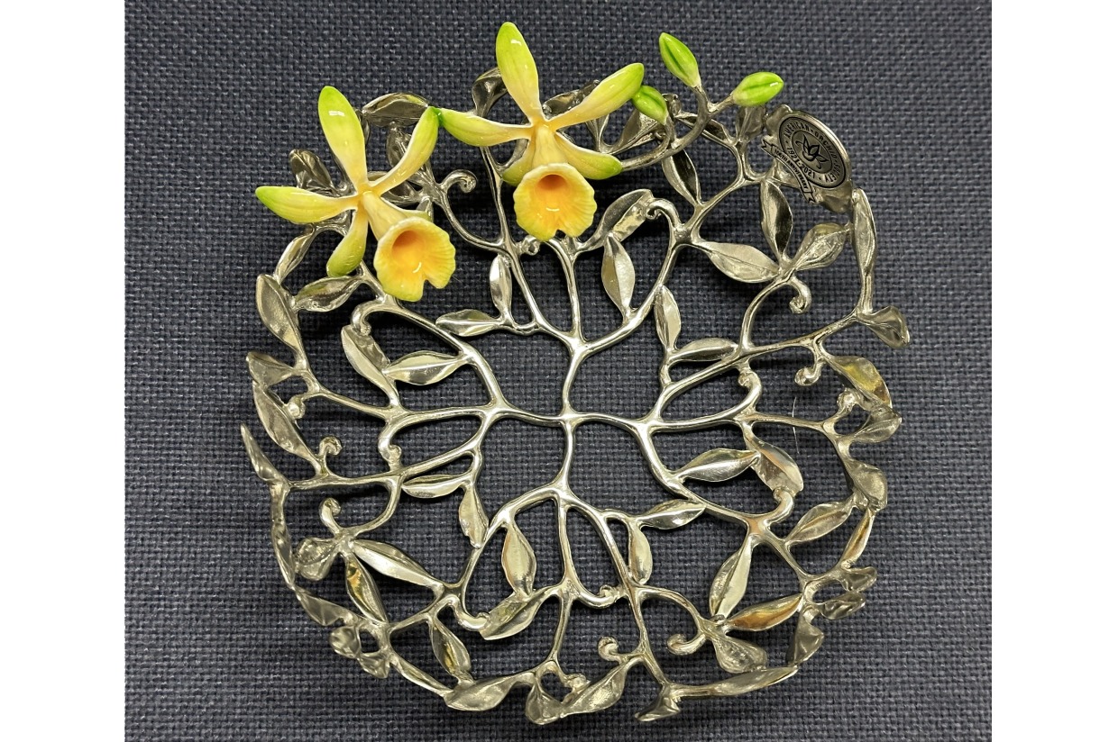 Handcrafted Pewter Bowl with Enameled Vanilla planifolia flower accents ...