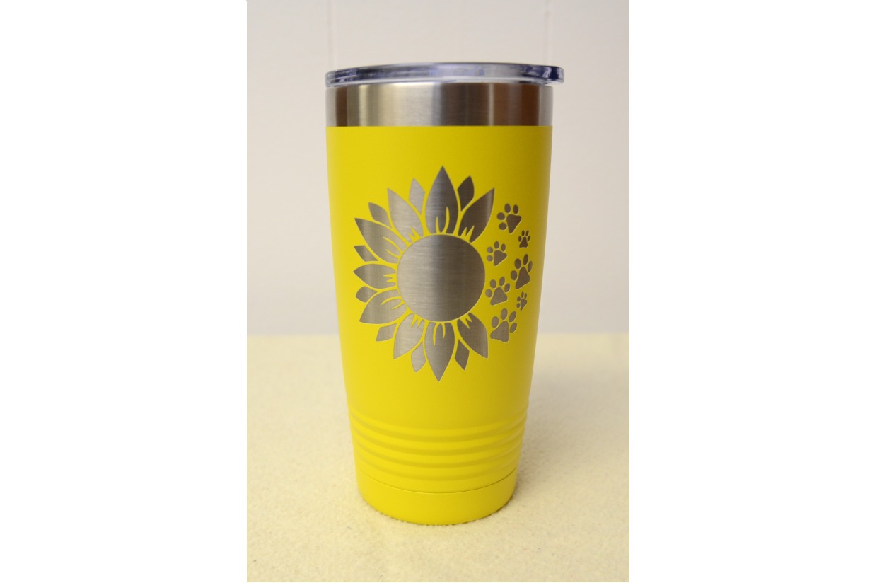Sunflower and Paw Print - Bright Yellow Tumbler with Lid | P.A.W.S ...