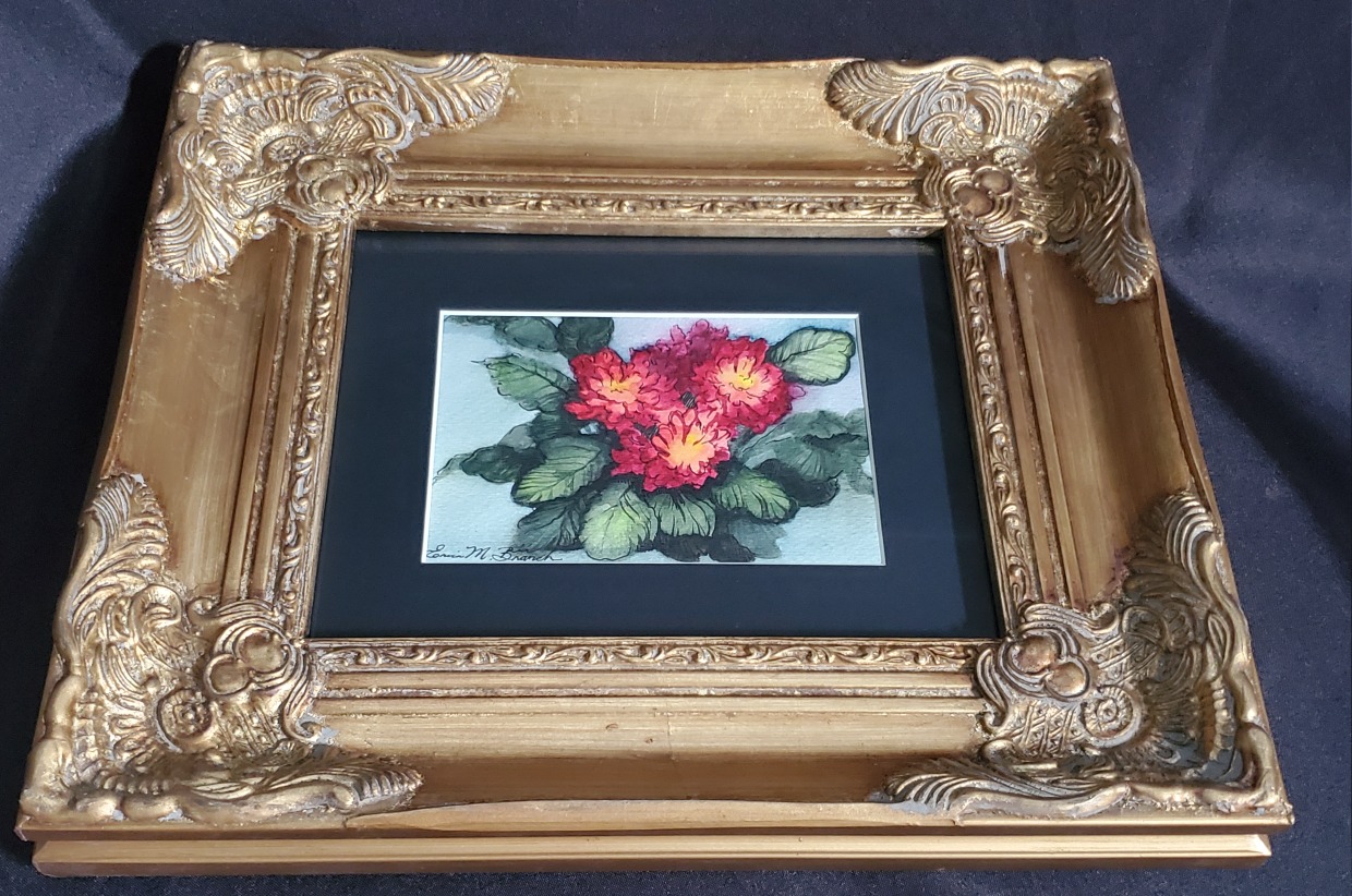 # 103 Erica Branch Red Flowers gold frame | Roy's Kids Annual Auction ...
