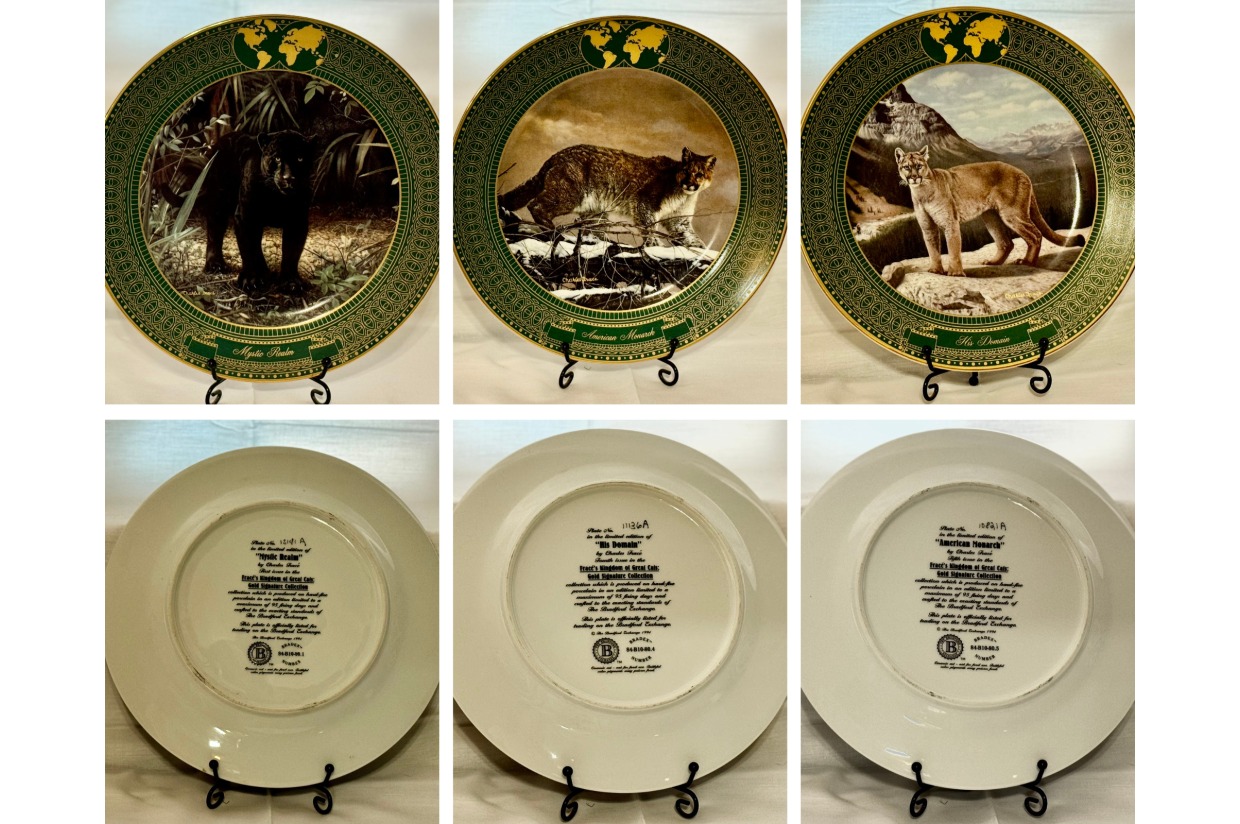 Set of 3 Charles Fracé Plates — Kingdom of Great Cats Gold Signature ...