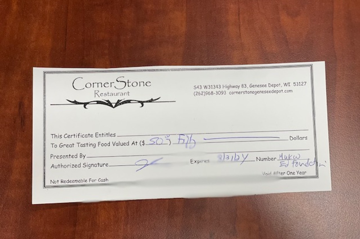CornerStone Restaurant Gift Certificate | Silent & Live Auction for ...