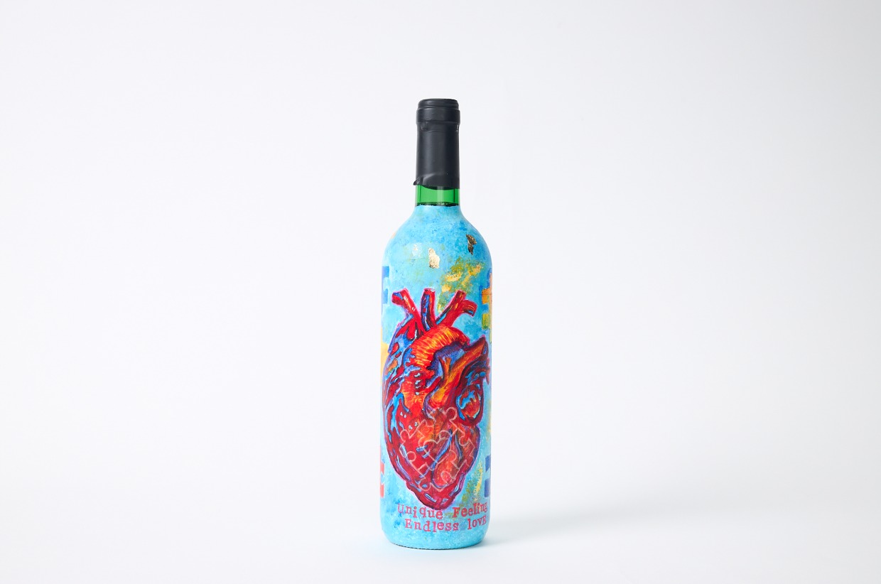 "Unique Feeling, Endless Love" by Maria Beltran | Wine + Art Festival - Painted Wine Bottles ...