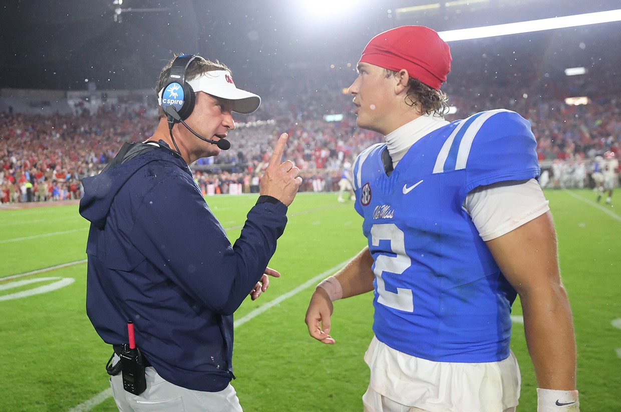 Lane Kiffin + Jaxson Dart Signed Goal Post Piece | Ole Miss vs. Georgia ...