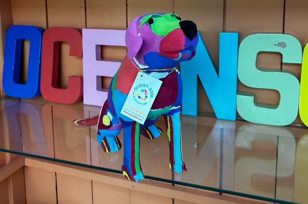 Sitting Lab Dog Recycled Flip Flop Sculpture. Size: L 12 in, W 6 in, H ...