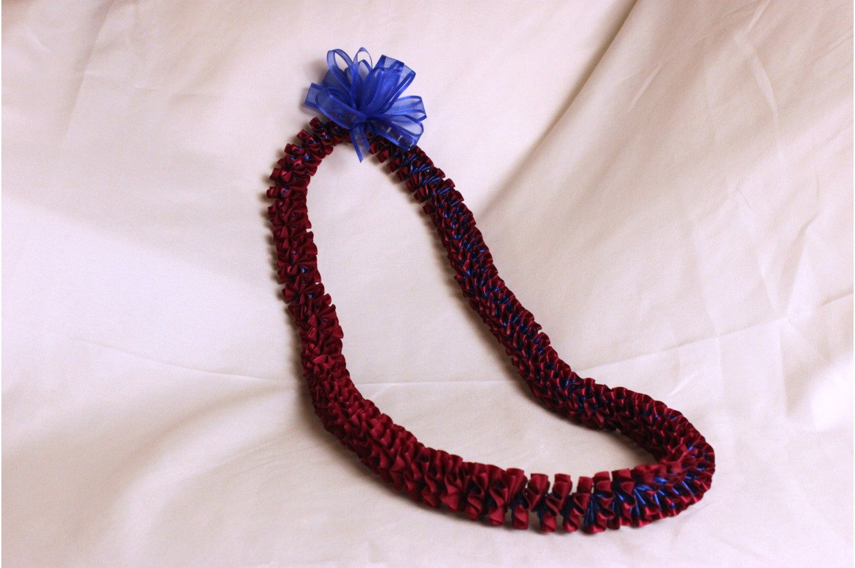 Maroon and Blue Ribbon Lei with Picot Edge | KSM Ho'olaule'a Auction ...