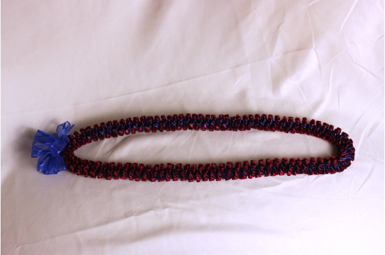 Maroon and Blue Ribbon Lei with Picot Edge | KSM Ho'olaule'a Auction ...