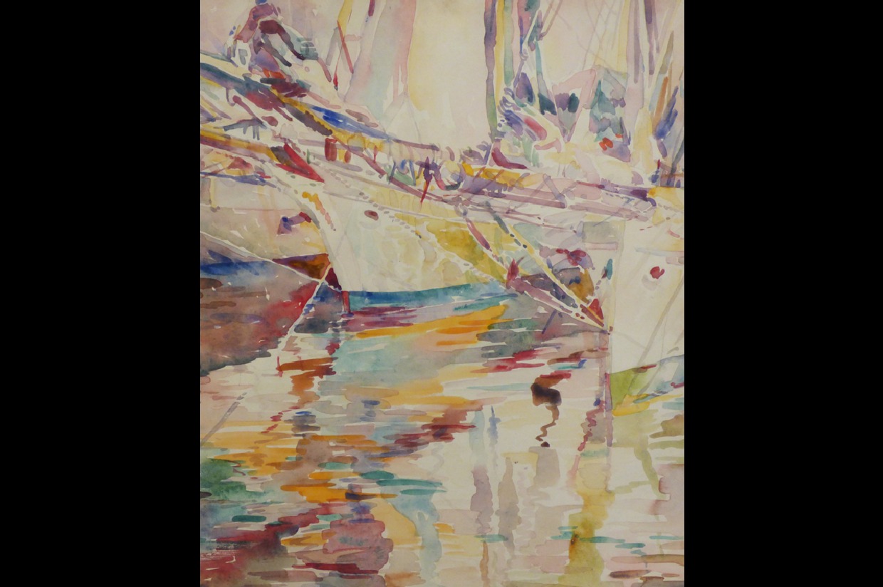 John P. Barnes (1893 - 1954), Boats at Dock, Maine (ca. 1920 ...