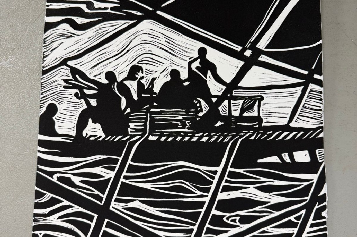Linocut Flying Proa Print | Tumaguini Silent Auction | Prugraman ...