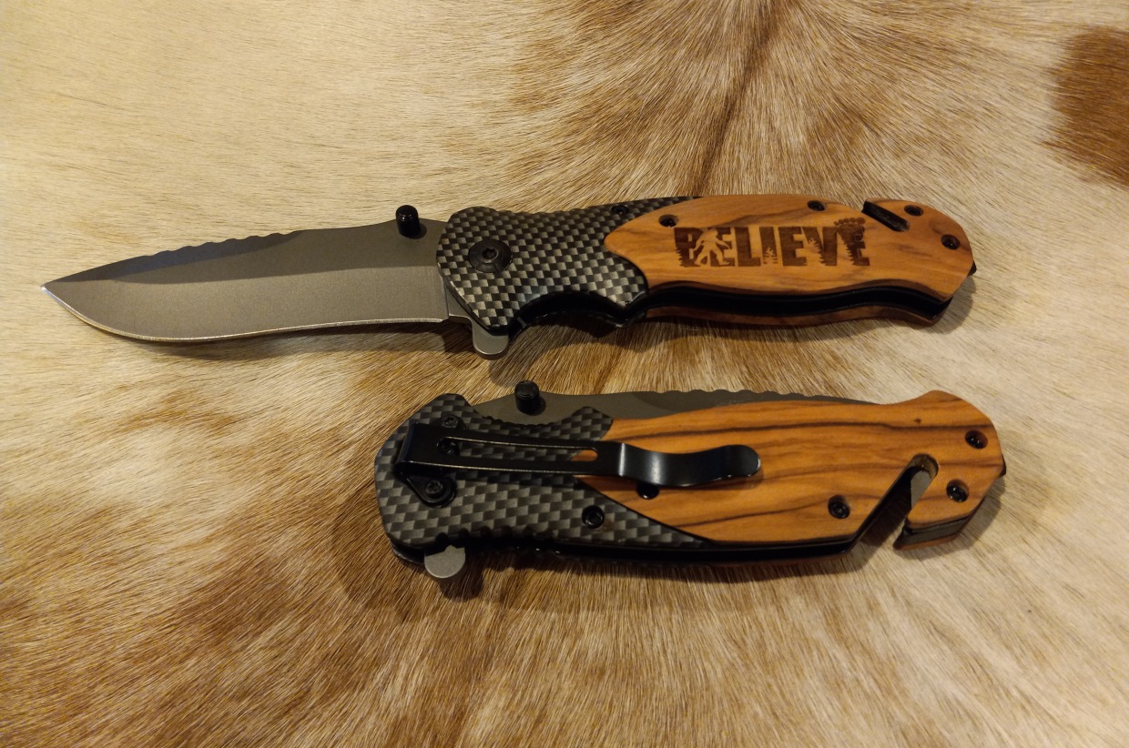 Quail Tail Laser Art Bigfoot Believe Pocket Knife 2023 Charming