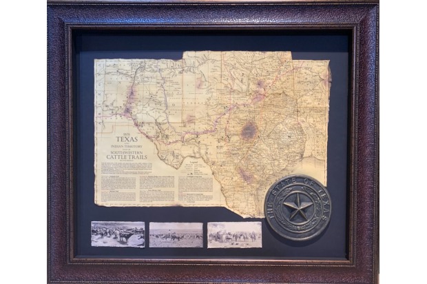Texas Cattle Drive Map with Designer Framing | STAR's 2020 Recycling ...