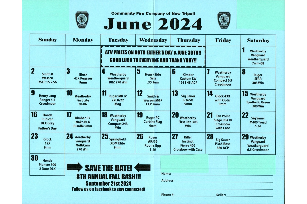 2024 June Lottery Calendar giveaway supporting COMMUNITY FIRE COMPANY ...