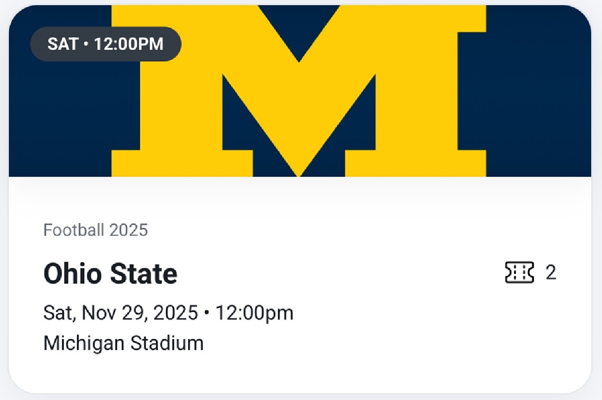 Michigan vs Ohio State Ticket Raffle Supporting Hudson Youth Football ...