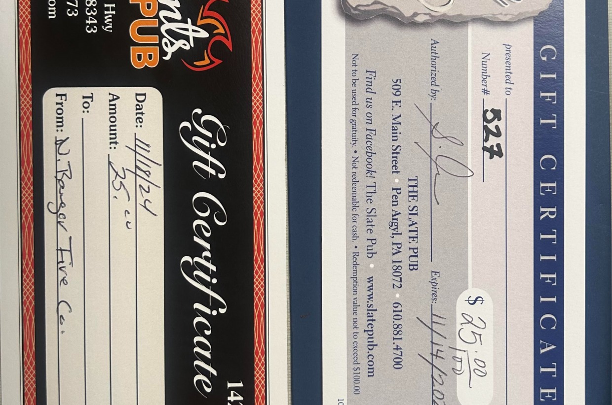 Slate Belt Gift Card Giveaway giveaway supporting North Bangor Fire Co ...